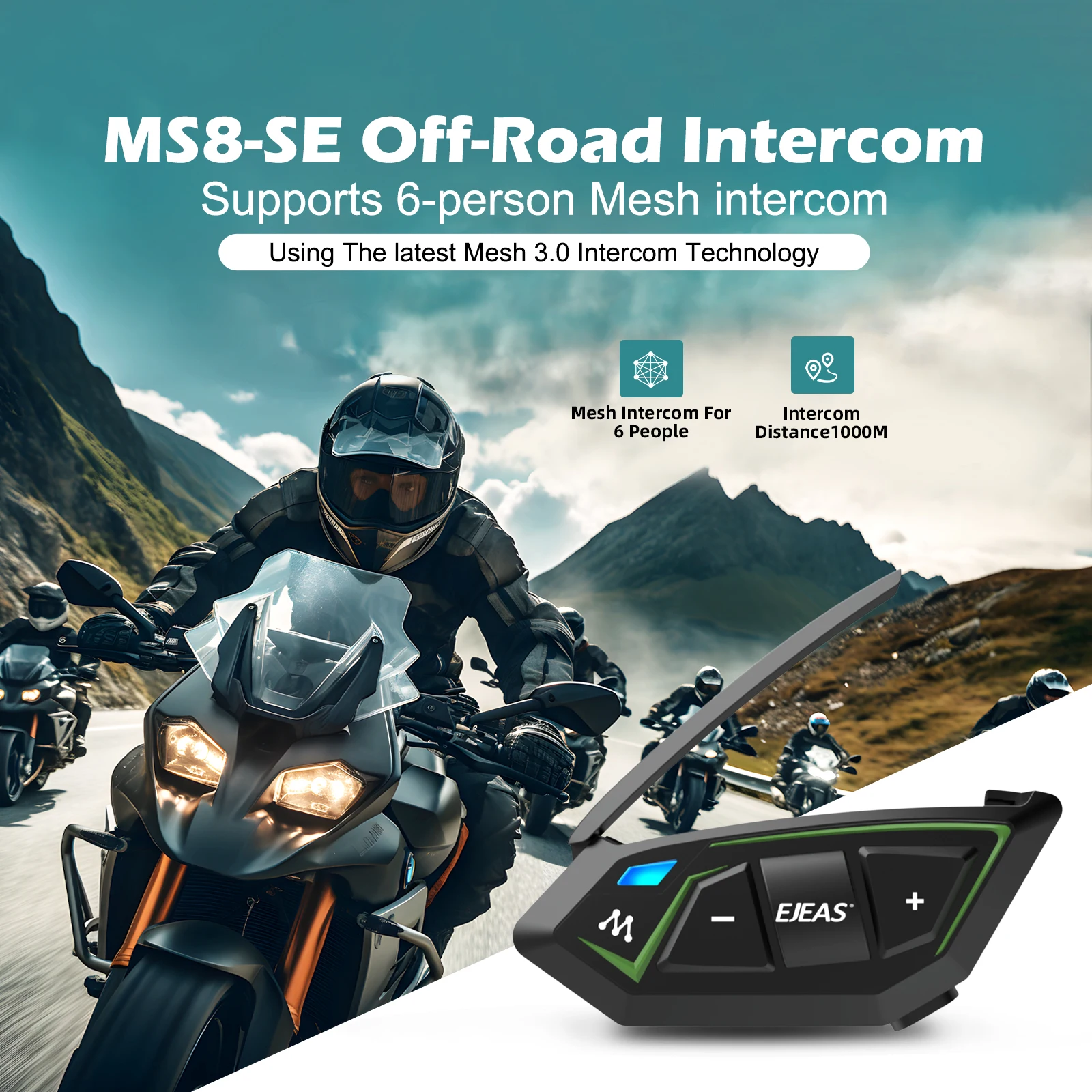 Ejeas Ms8-se Motorcycle Bluetooth Intercom Full Duplex 6-riders Wireless 1000 Meters Connect To ...