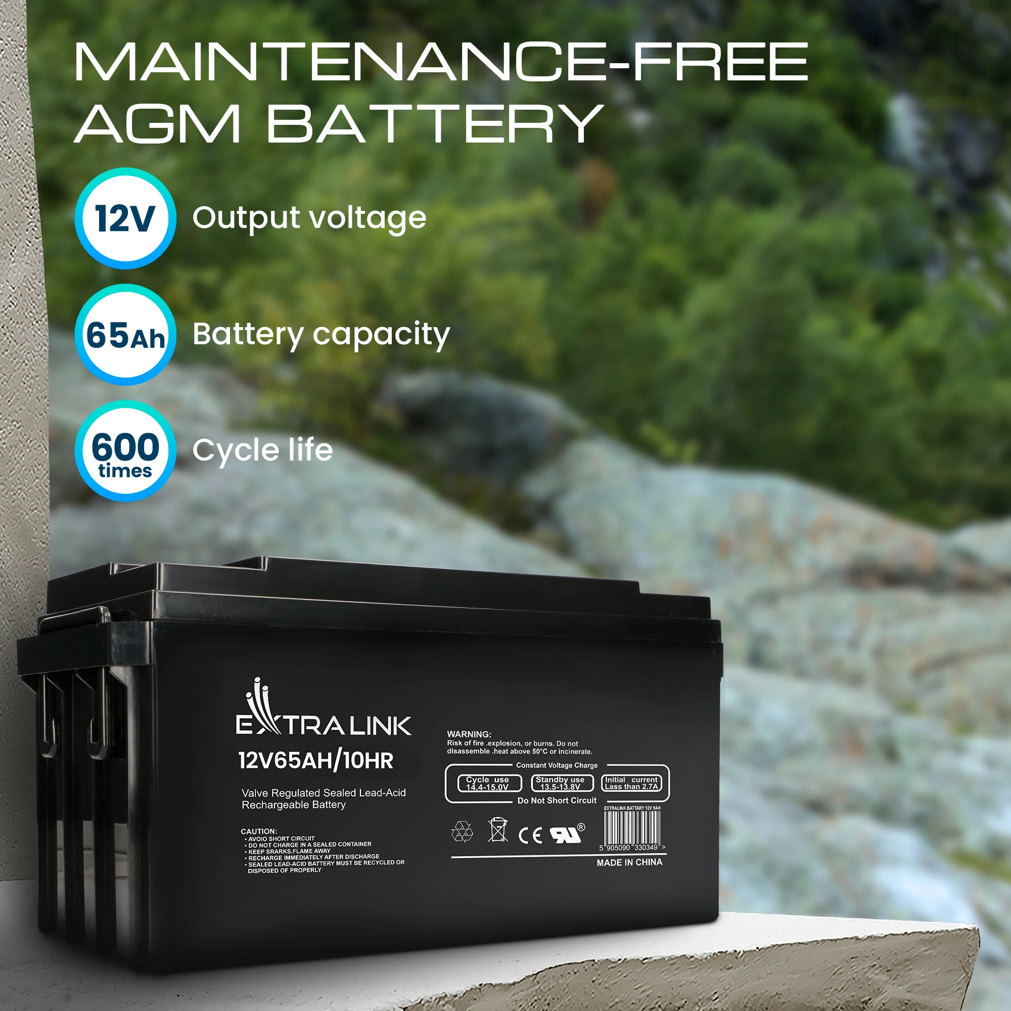 Extralink AGM 12V 65ah Battery - Maintenance Free Energy Storage