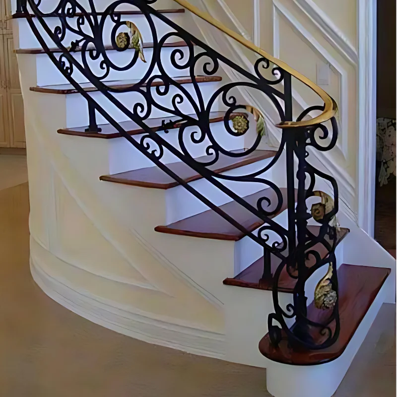 Heavy duty wrought iron stair railing with hand forged details modern ...