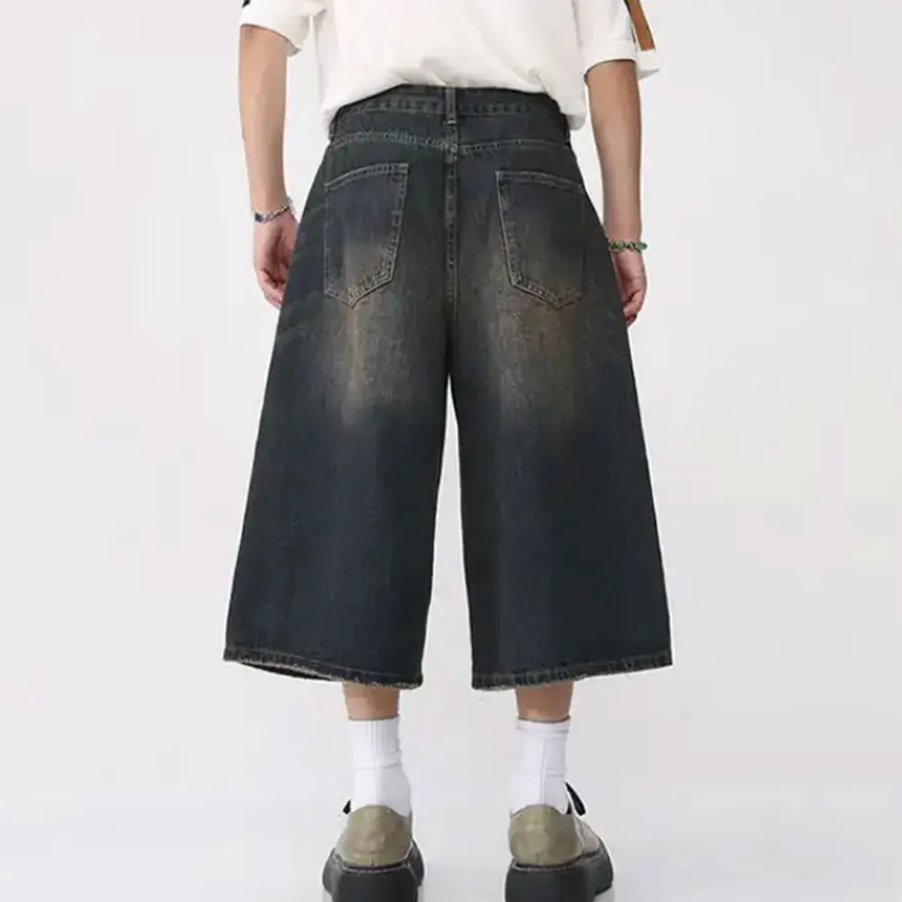 Summer Streetwear Straight Custom Jorts Baggy Distressed Dark Washed ...