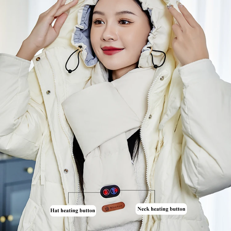 Women's Heated Scarf with Hidden Heating Hat - Winter Warmth