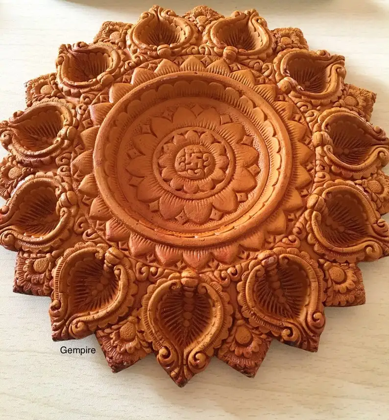 Uniquely Crafted Clay Diya Pot Plate Terracotta Religious Pooja Article ...