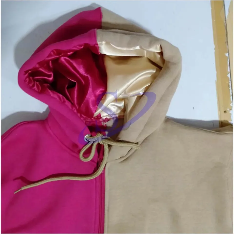 Cotton 2 Color Block Split Joint Hoodies Wholesale Satin Lined Split ...