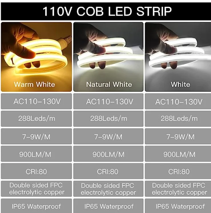 Cob Led Strip,Ac 110v 220v Super Bright Warm White 3500k Cob Led Rope ...