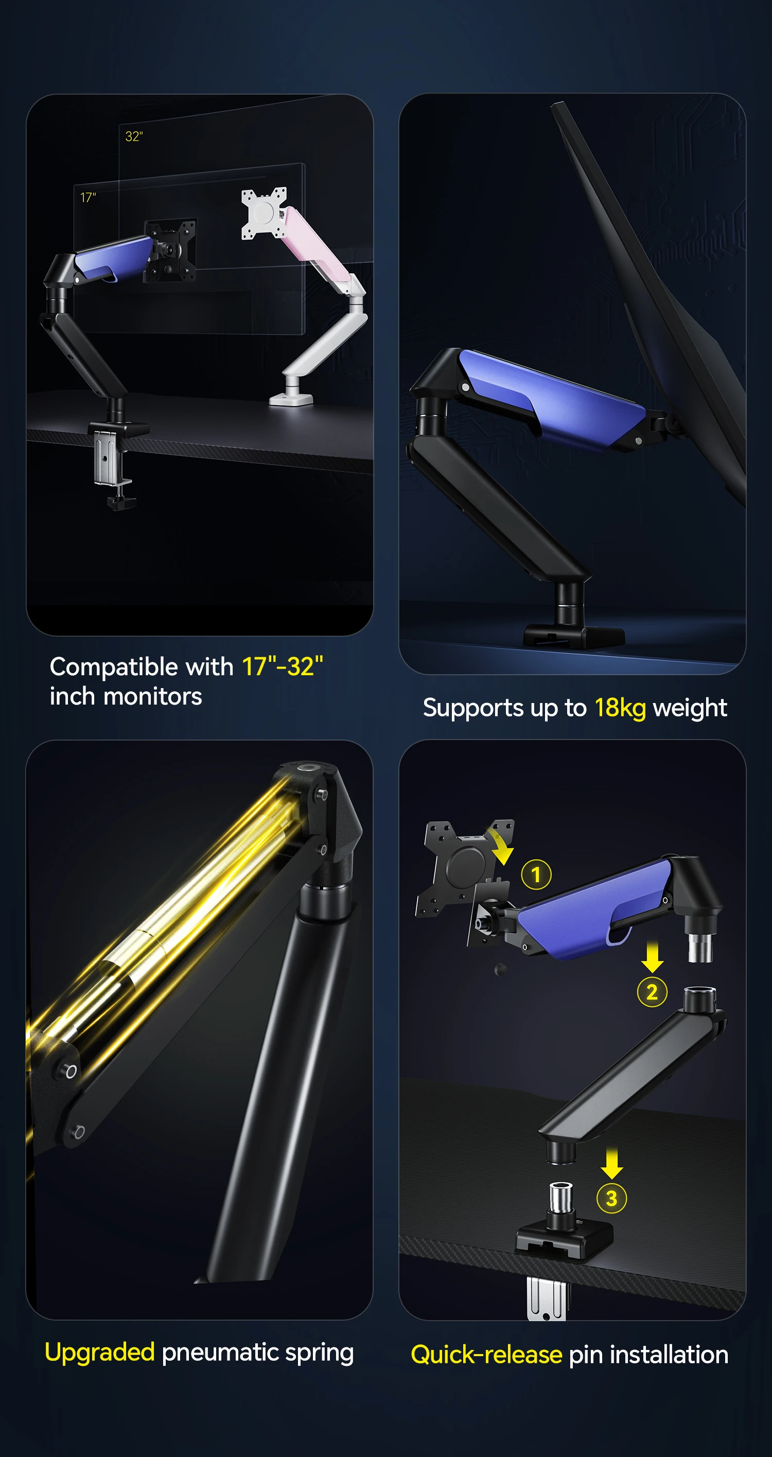 H1 Monitor Stand Single Arm Gas Spring Arm Support for Desktop Monitor ...