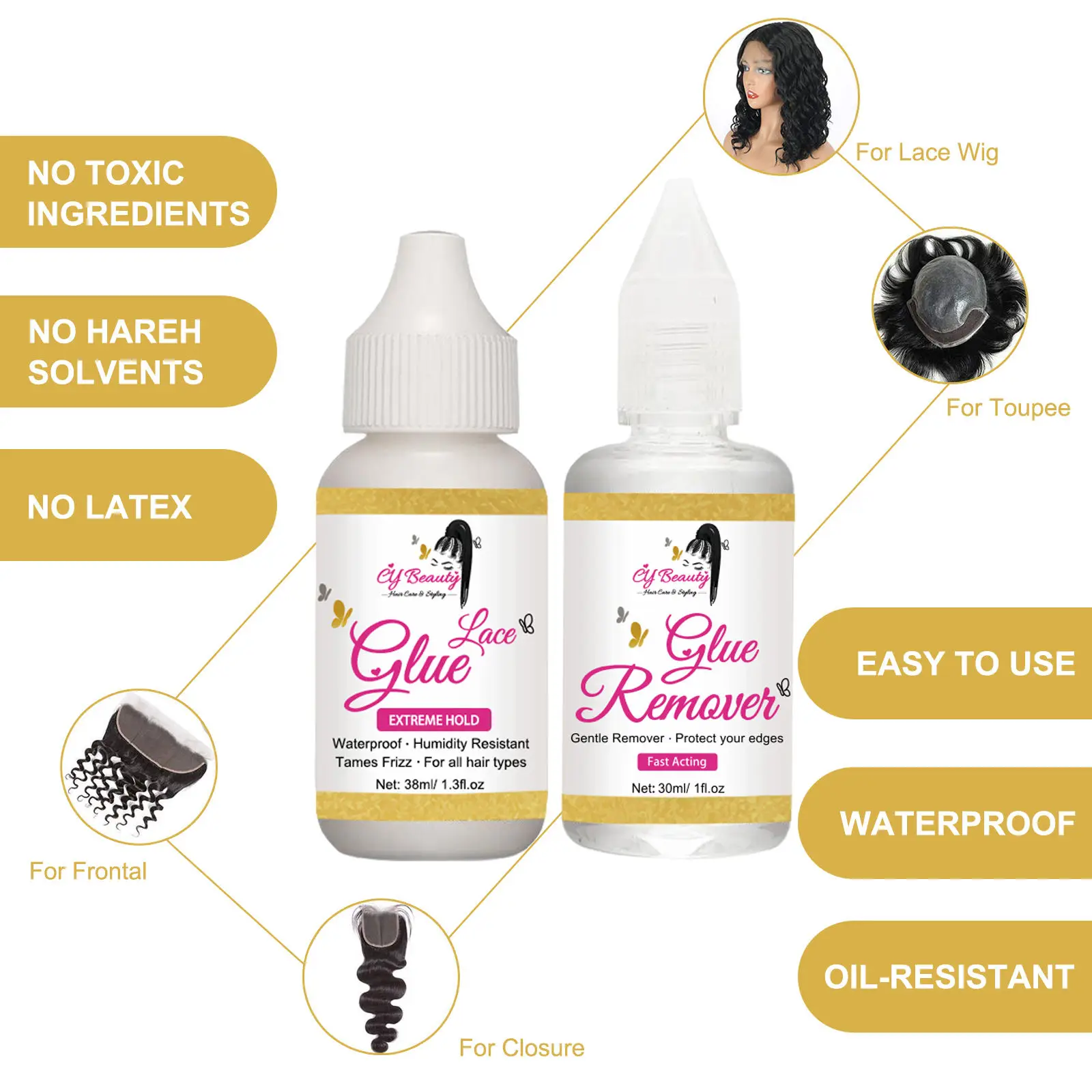 5pcs Wig Install Hair Styling Kit Super Waterproof Lace Glue Hair Wax ...