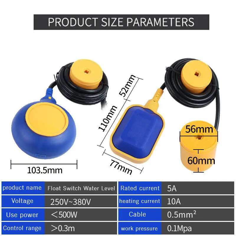 Float Switch Automatic Water Or Liquid Level Sensor Sump Tank No/nc ...