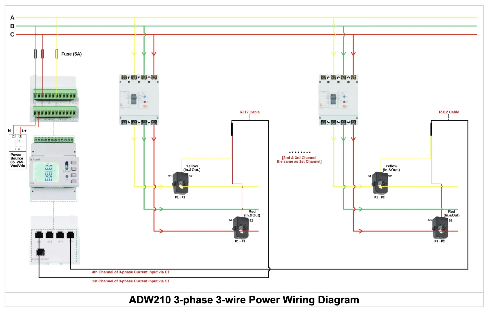 Acrel 3 Phase 380vac Kwh Meter With Open Cts 1 Rs485 Energy Consumption ...