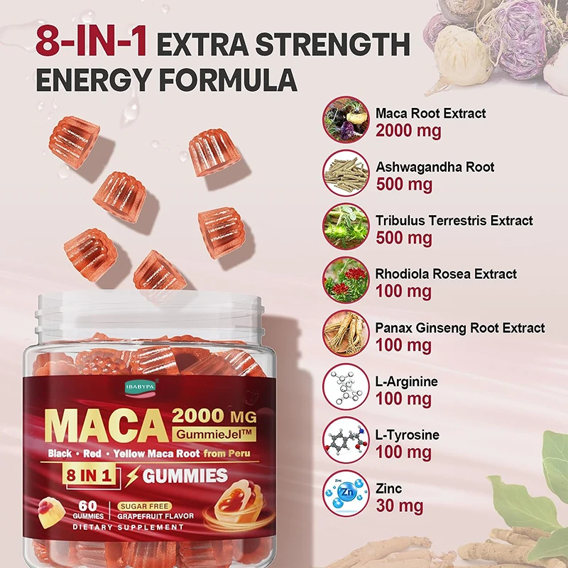 Oem Sugar Free Maca Root Filled Gummies For Women & Men Ginseng L ...