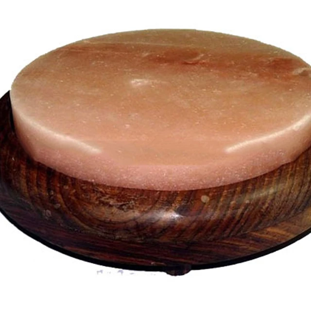 Himalayan Pink Rock Salt Round Cooking Plates With Wooden Holder For ...
