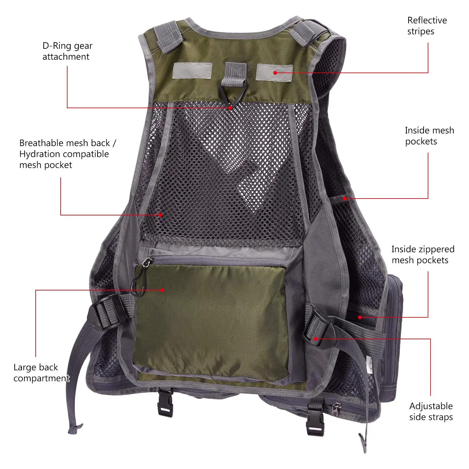 Adjustable Multi Pocket Vest For Outdoor Sport Hunting Fishing ...