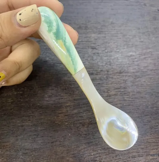 Custom Oyster Caviar Spoon with Colorful Handle Golden Shell Spoon ...
