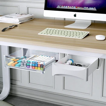 Under Desk Storage Box Self-adhesive Attachable Under Desk Drawer ...