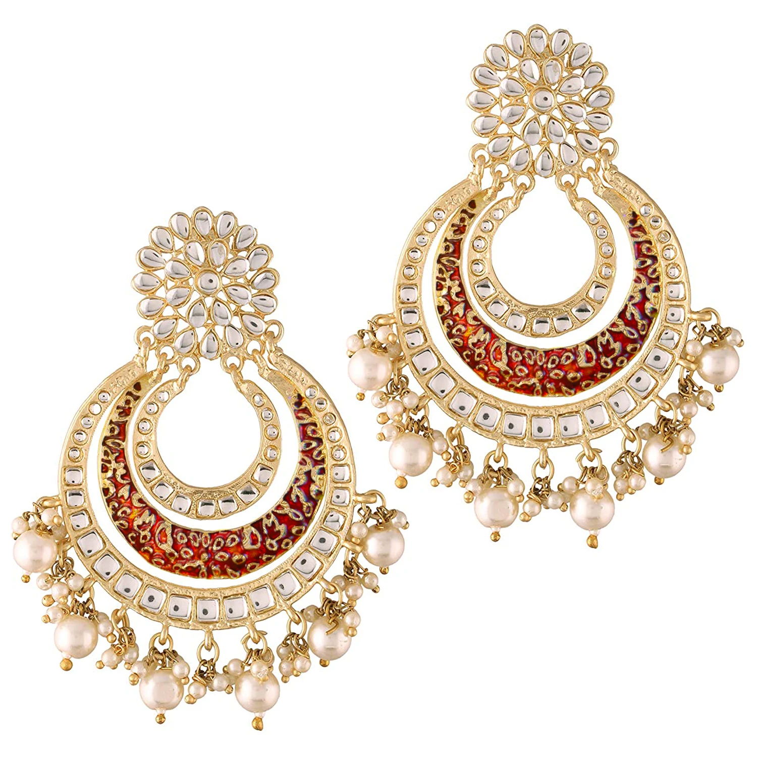 Aheli Gold Platted Indian Traditional Meenakari Kundan & White Pearls ...