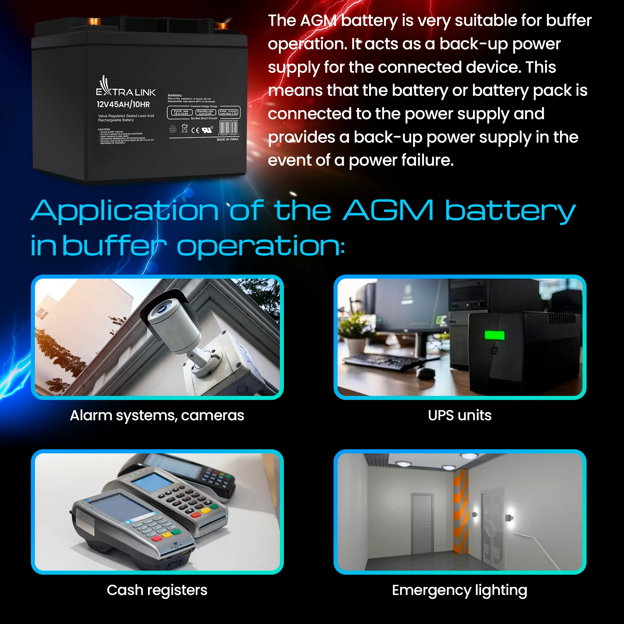 Extralink Agm 12v 45ah Accumulator Maintenance Free Energy Storage Lead ...