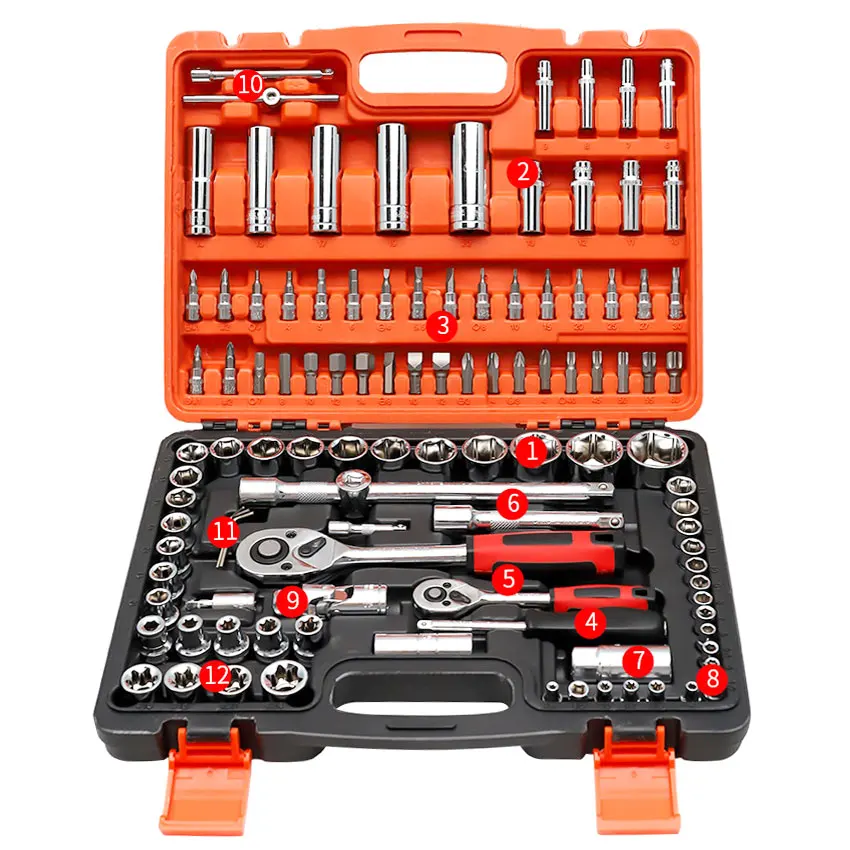 108pcs Quick Release Reversible Ratchet Torque Wrench Tool Box Set 1/4 ...