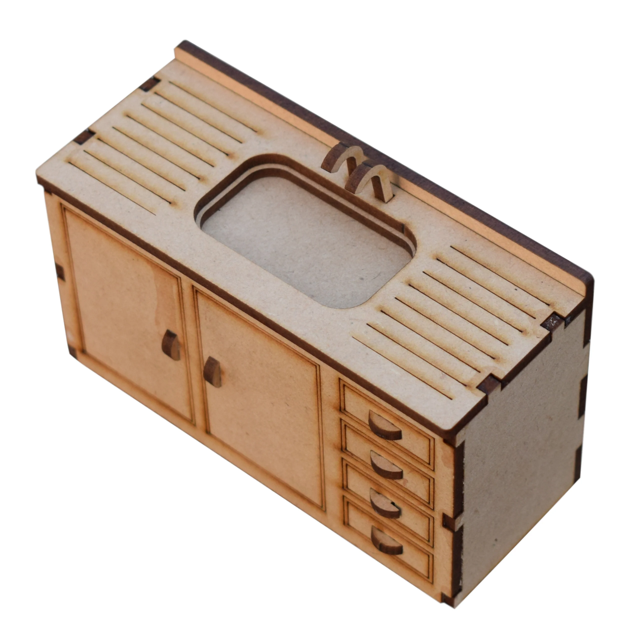 Miniature Kitchen Vanity - Laser Cut Wood Basin Set