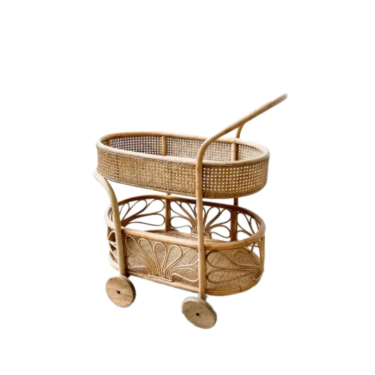 Exquisite Best Seller Natural Rattan Trolley Eco Friendly Rattan Cart ...