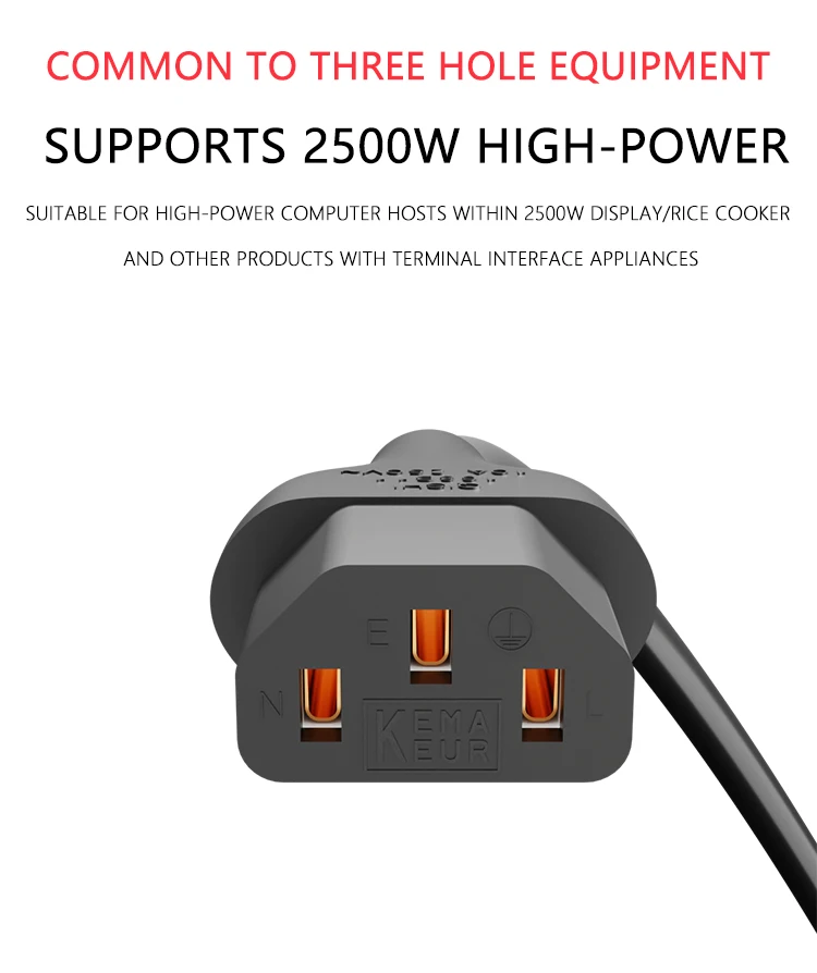 Euro Plug CE KEMA VDE Certified Standard 6FT 1.8M Black IEC C13 ...