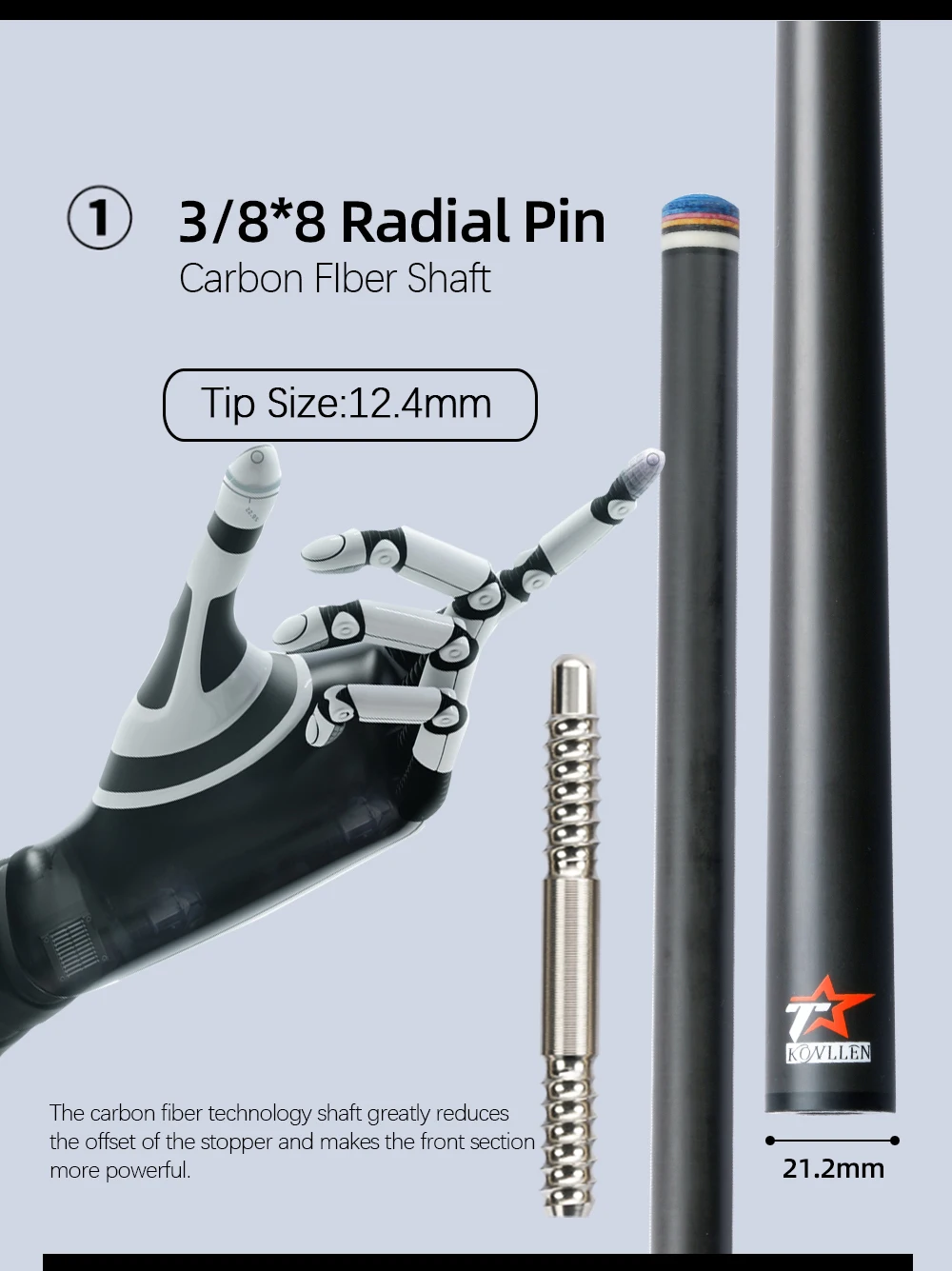 Konllen Carbon Fiber Billiard Pool Cue Stick Shaft Multiple Joints 12 ...