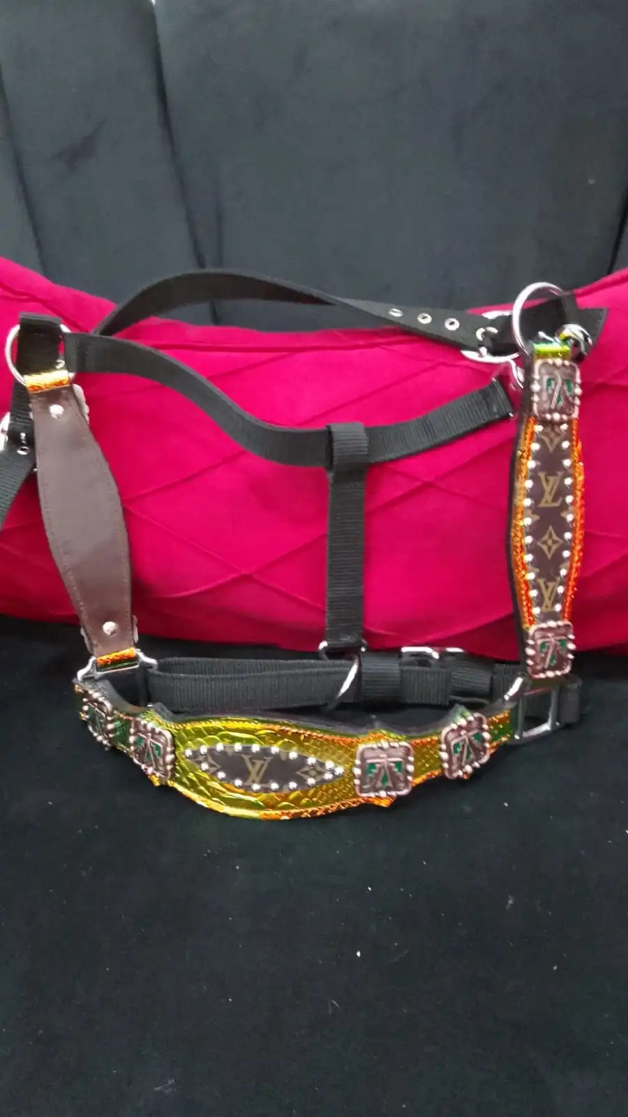 New Metallic Luxury Custom Fringe Premium Leather Halter Padded Leather ...