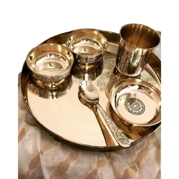 Copper Hammered Traditional Crockery Set Of Thali Plates Bowls Glass ...