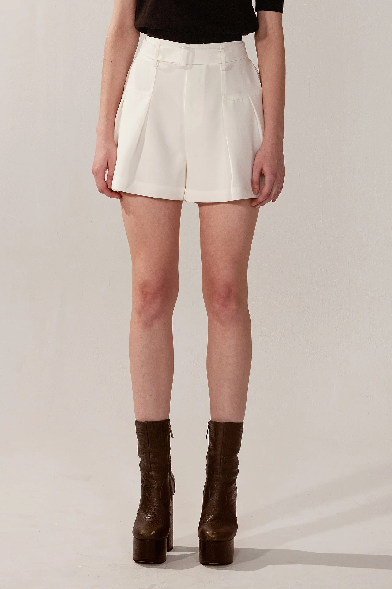 Pleated Pants High-waisted Loose Shorts With Stylish Square Belt - Buy ...