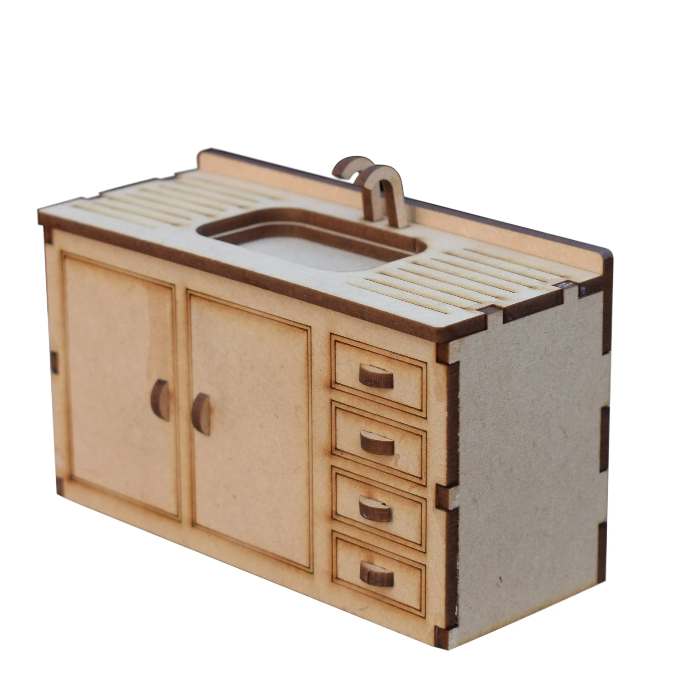 Miniature Kitchen Vanity - Laser Cut Wood Basin Set