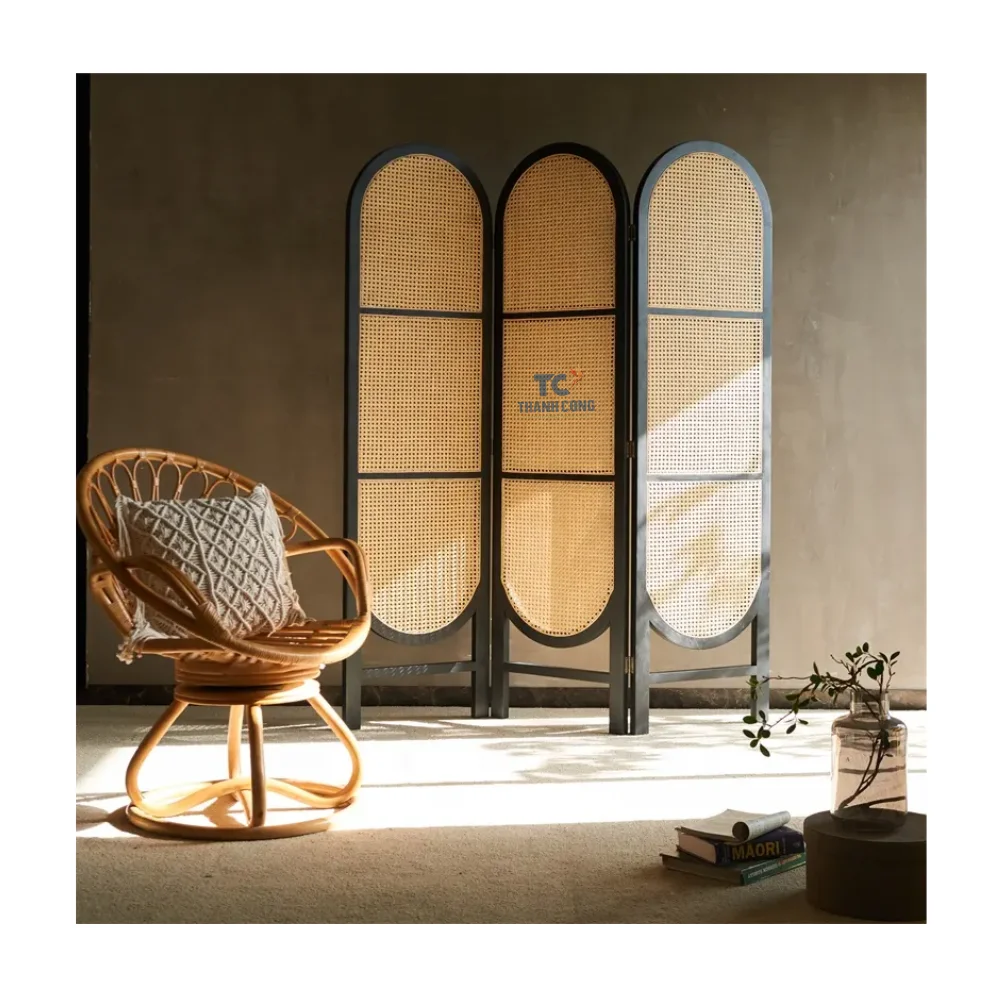 Hot Sale Rattan Cane Screen 3 Panel Cane Partition Foldable Rattan Room ...