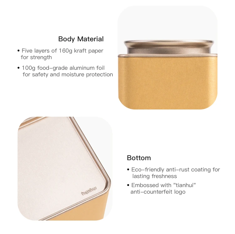 Tianhui Custom Empty Matcha Storage Cans Square Airtight Container for ...