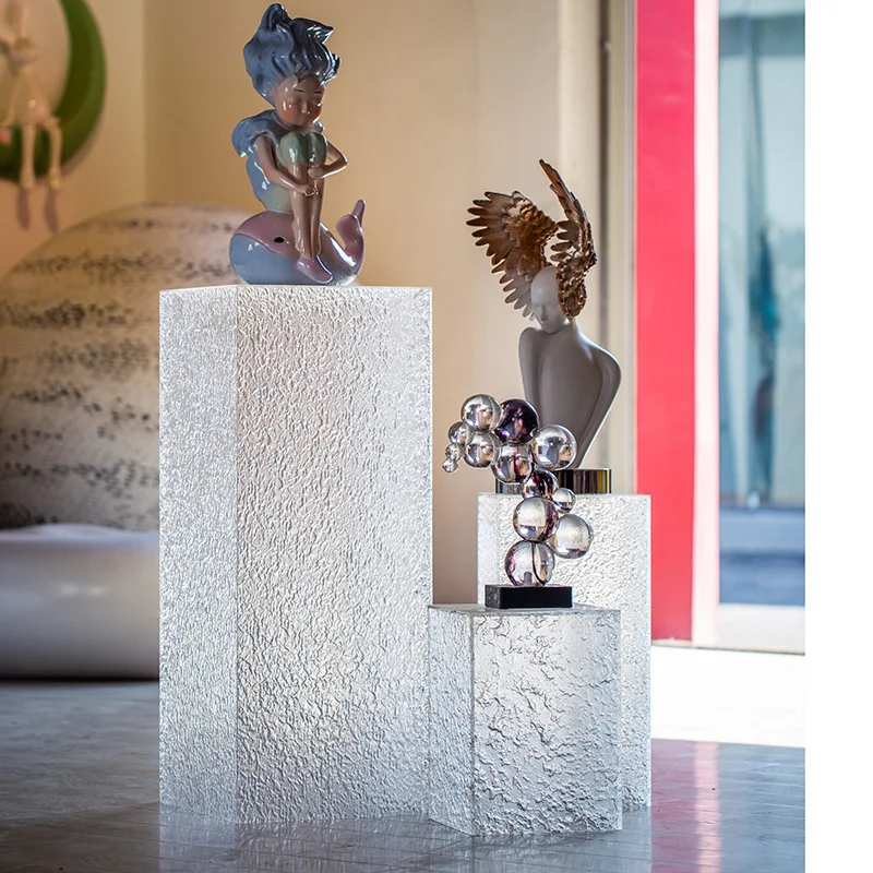 Stone Texture Acrylic Display Cube Pedestal Riser Art Sculpture Stand ...