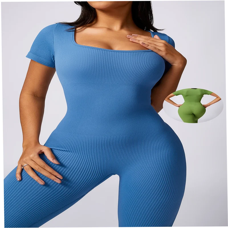 Stretchable Sexy Rib U Neck Sport Women Casual Bodycon Short Sleeve