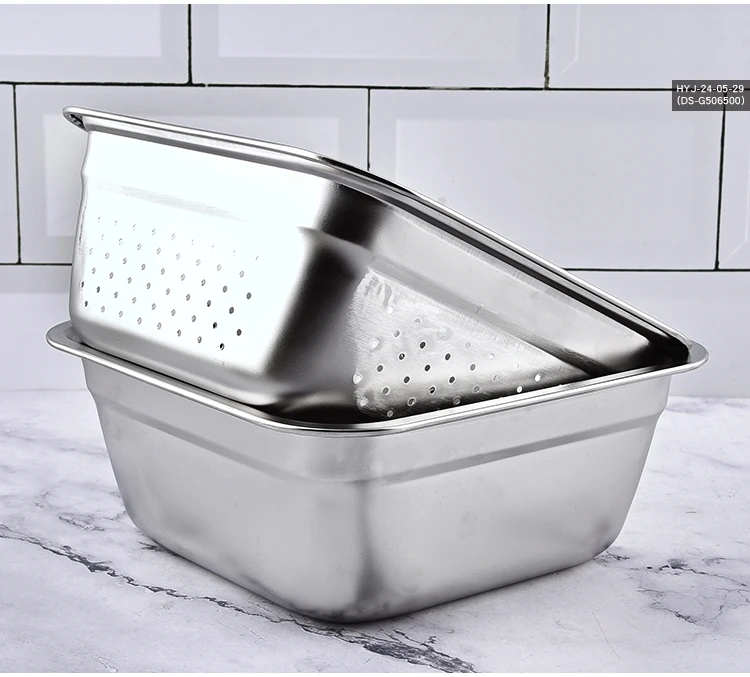 Stainless-Steel Rectangular Basin and Sieve Set| Alibaba.com