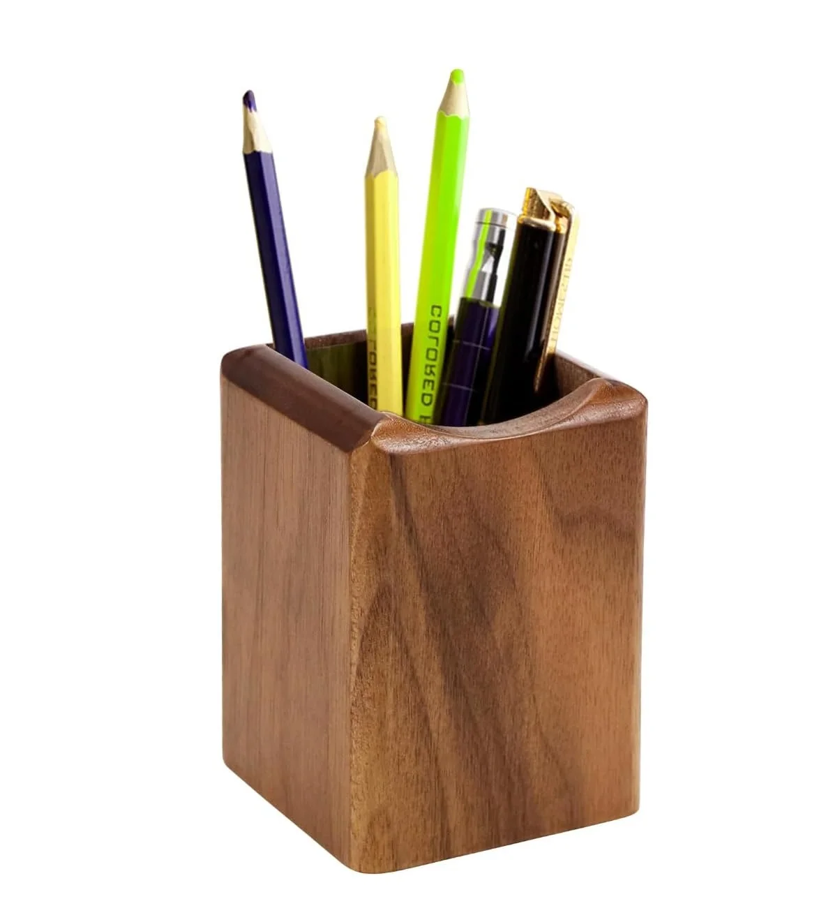 Natural Wood Desk Pen Holder Pencil Holder Stand Stationery Storage Box ...