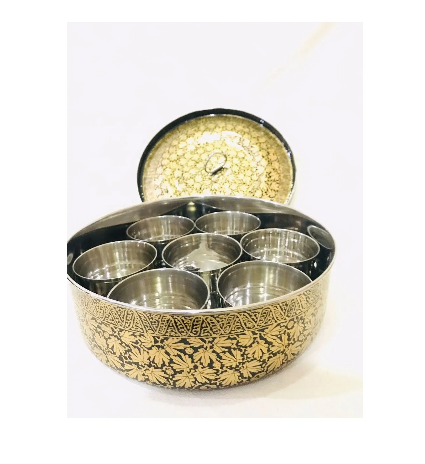 King Spice Box Steel/brass Masala Box/spice Box Container Olden Brass ...