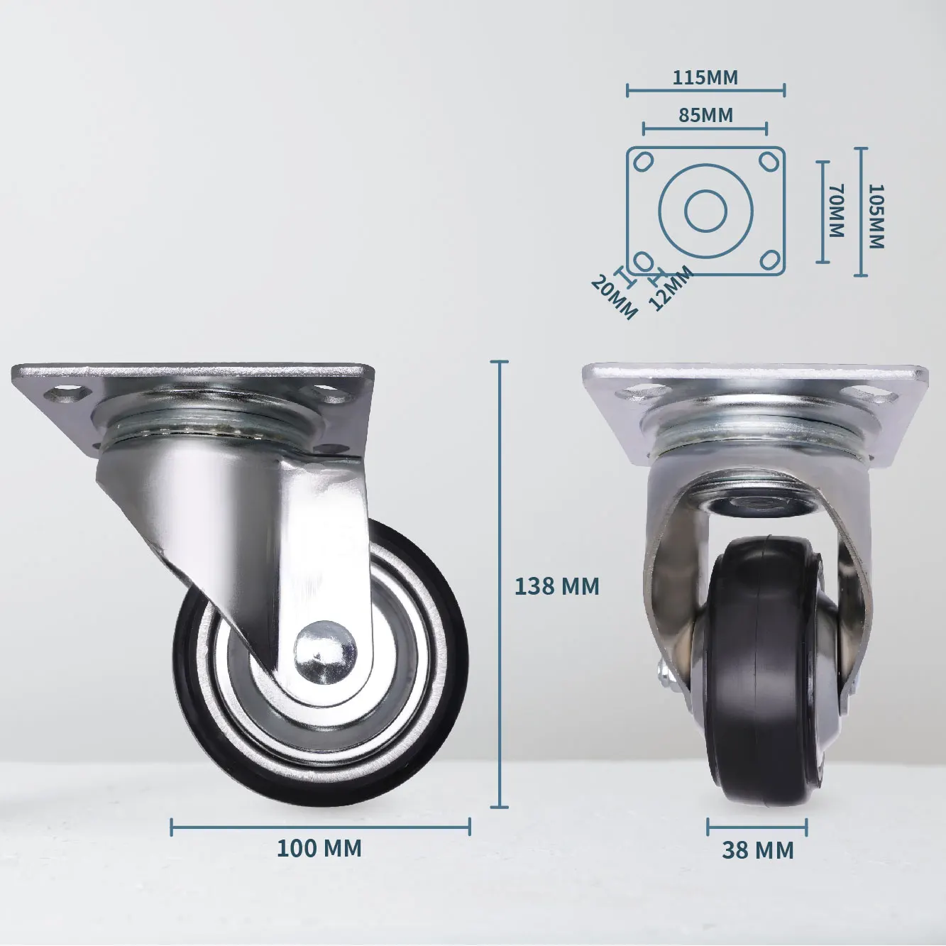 4 Inch Swivel Rubber Wheel With Top Plate Mounting For Cabinet - Buy 4 ...