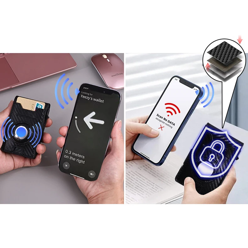 New Intelligent Men's Ultra-Thin Metal Leather Wallet Pop-Up RFID Card ...