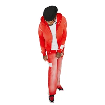 Acid Washed Sweat Suits Unisex Zipper Hoodies Tracksuit Set Acid Wash ...