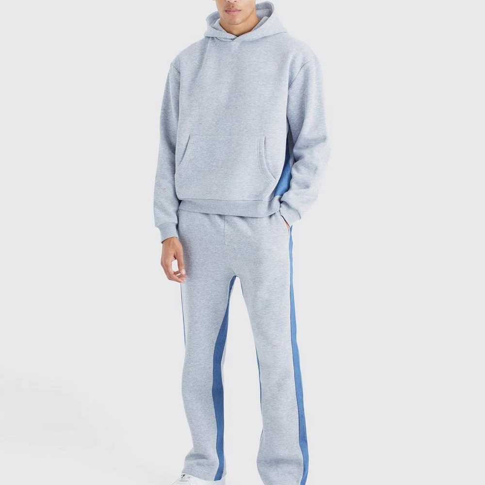 Puff Print Adult Cotton Fleece Men Flared Stack Pants And Hoodies Sets ...