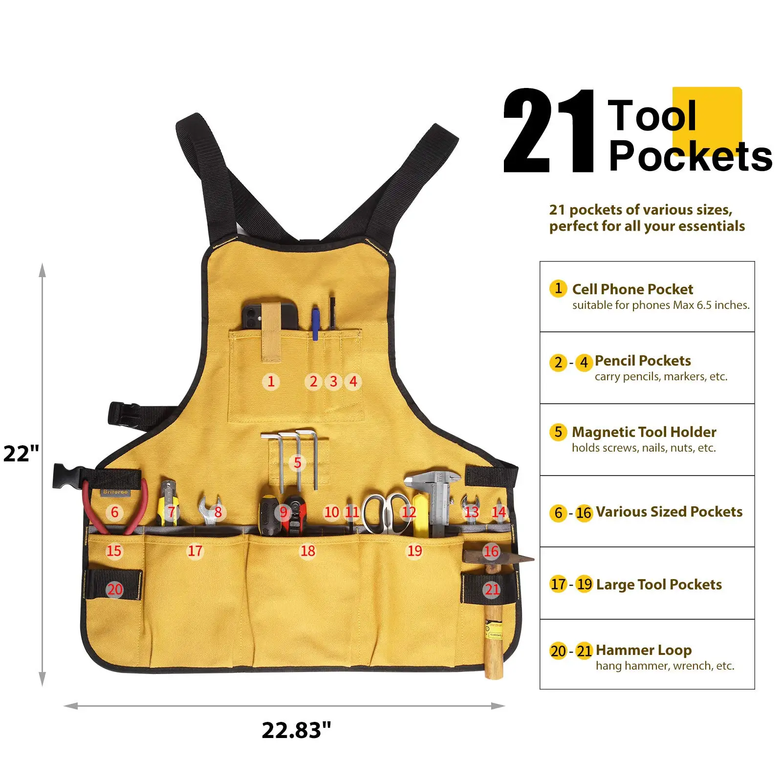 Work Tool Apron For Men And Women Torso Length With 21 Tool Pockets Durable Canvas Apron Diy ...