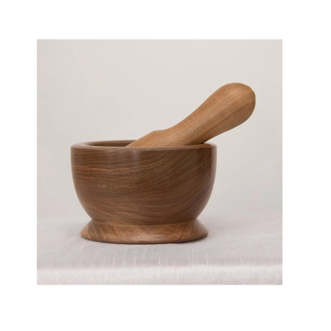 Antique Wooden Mortar Pestle Grinding Bowl Set Manual Garlic Smasher ...