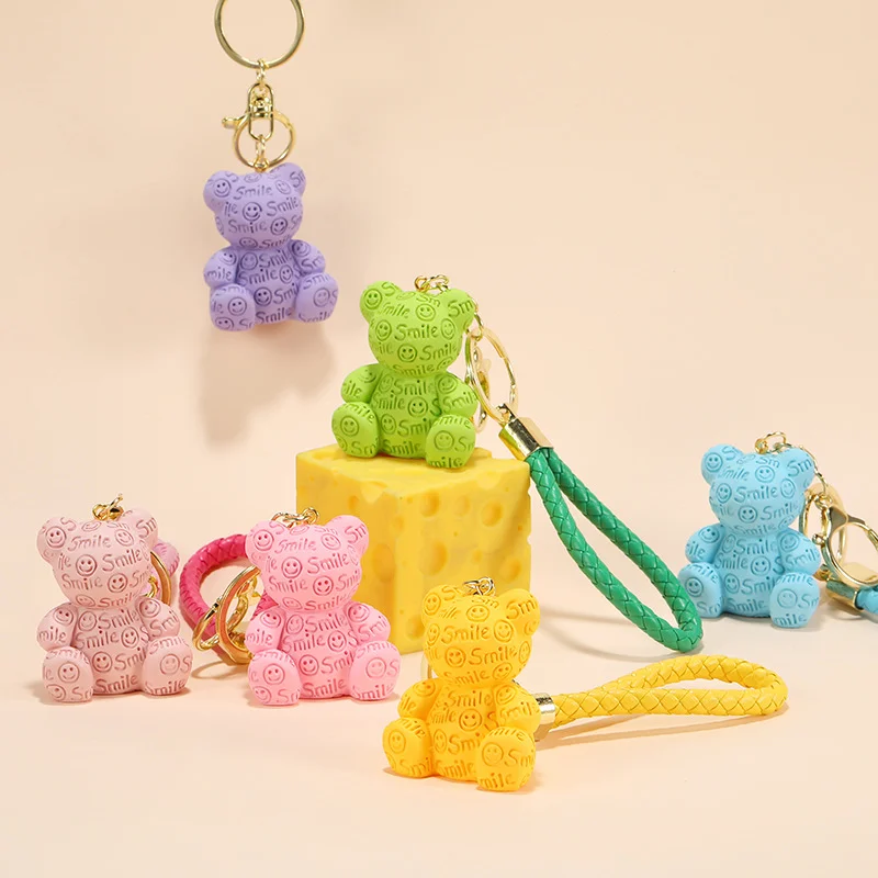 Cartoon Resin Smile Letter Bear Key Chain Men Women Fashion Cute ...