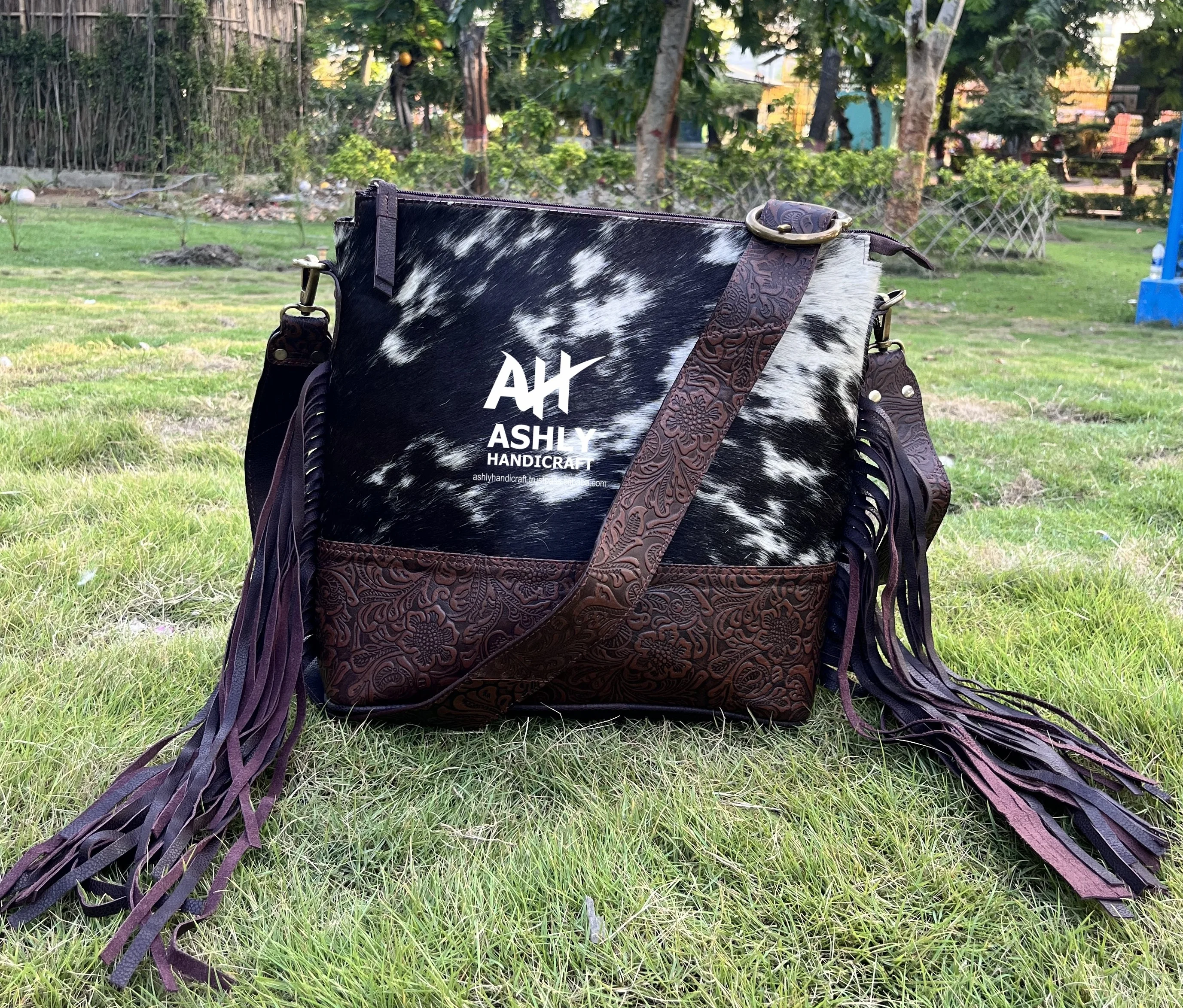 Exclusive Design Hand Tooled Hair On Hide Fur Leather Fringe Handbag ...