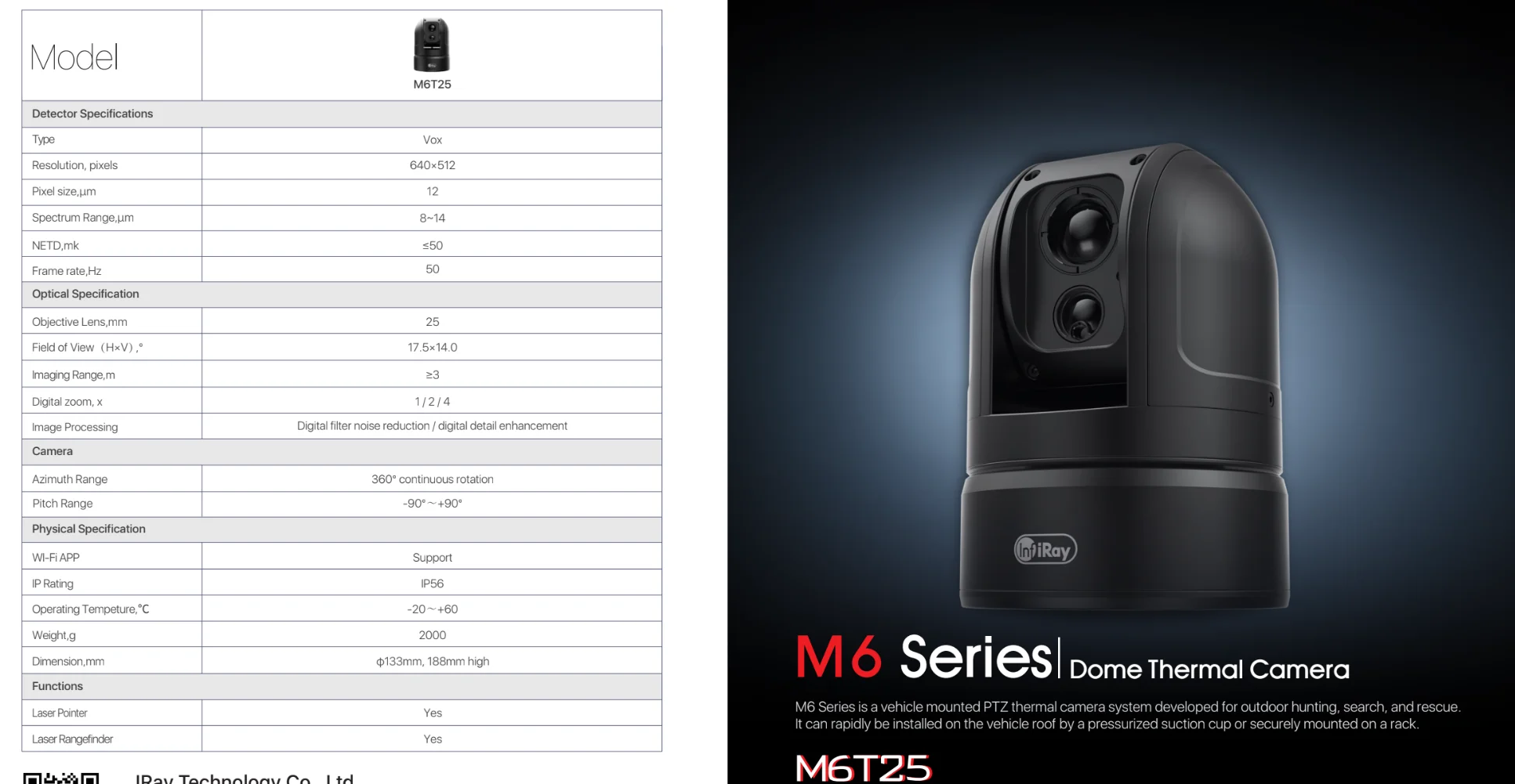 M6T25 Thermal Imaging Camera for Cars - 640 Resolution, 25mm Lens, OEM