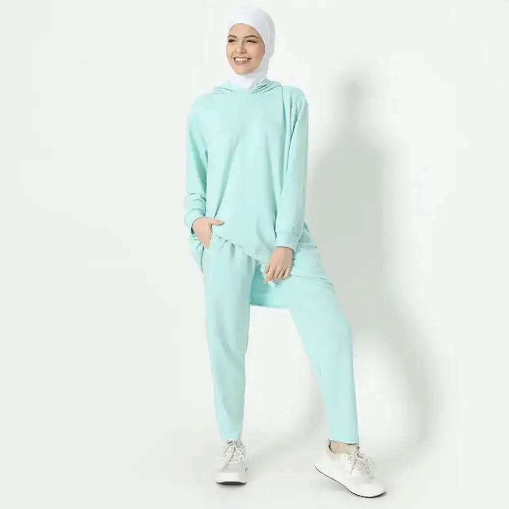Pure Color Sport Hijab Muslim Tracksuits Islamic Clothing Sports Wear ...