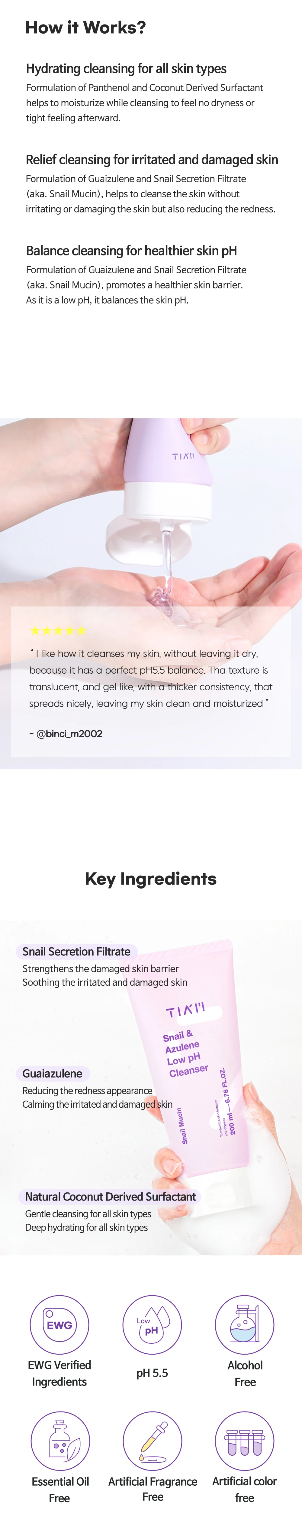 TIAM Snail & Azulene Low Ph Cleanser - Calming & Hydrating