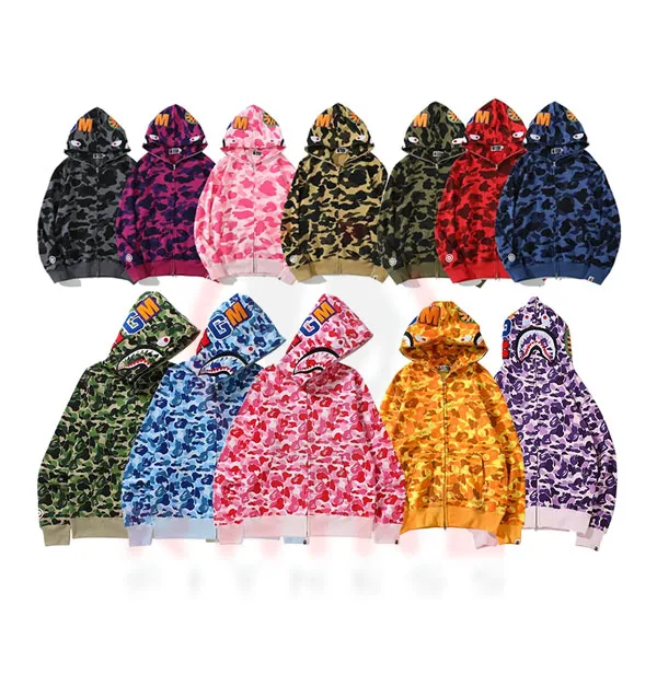 high quality bape bathing ape shark camo zip up streetwear outfit ...