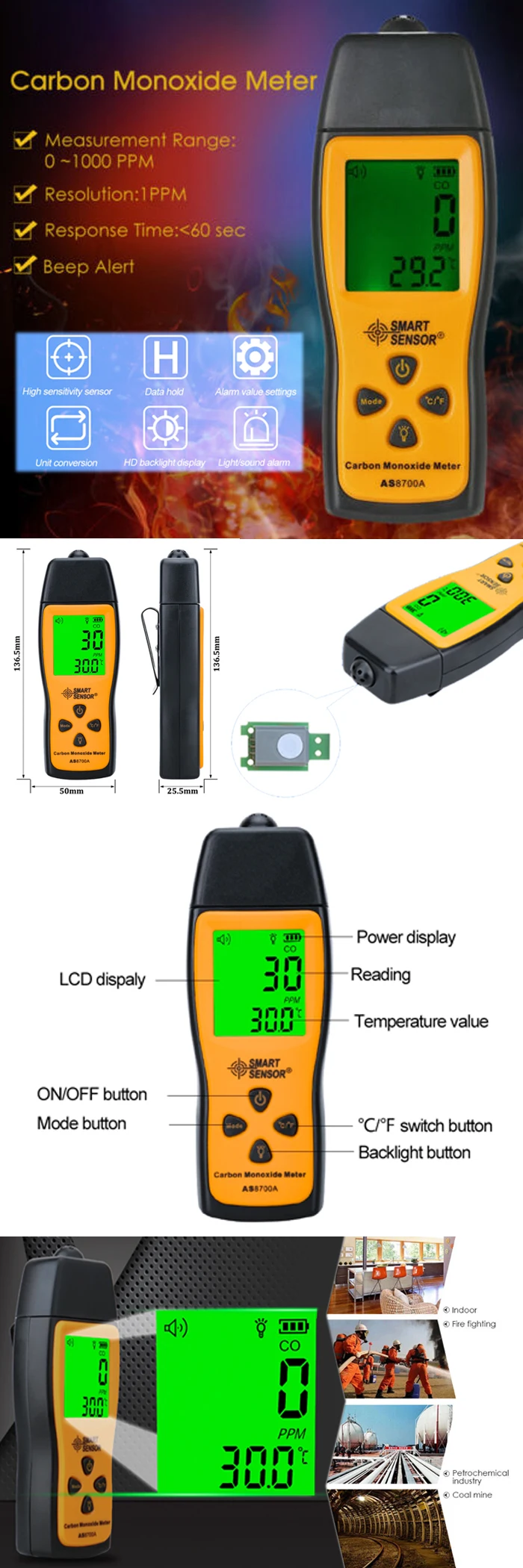 SMART SENSOR AS8700A - Precise CO Gas Analyzers for Safety