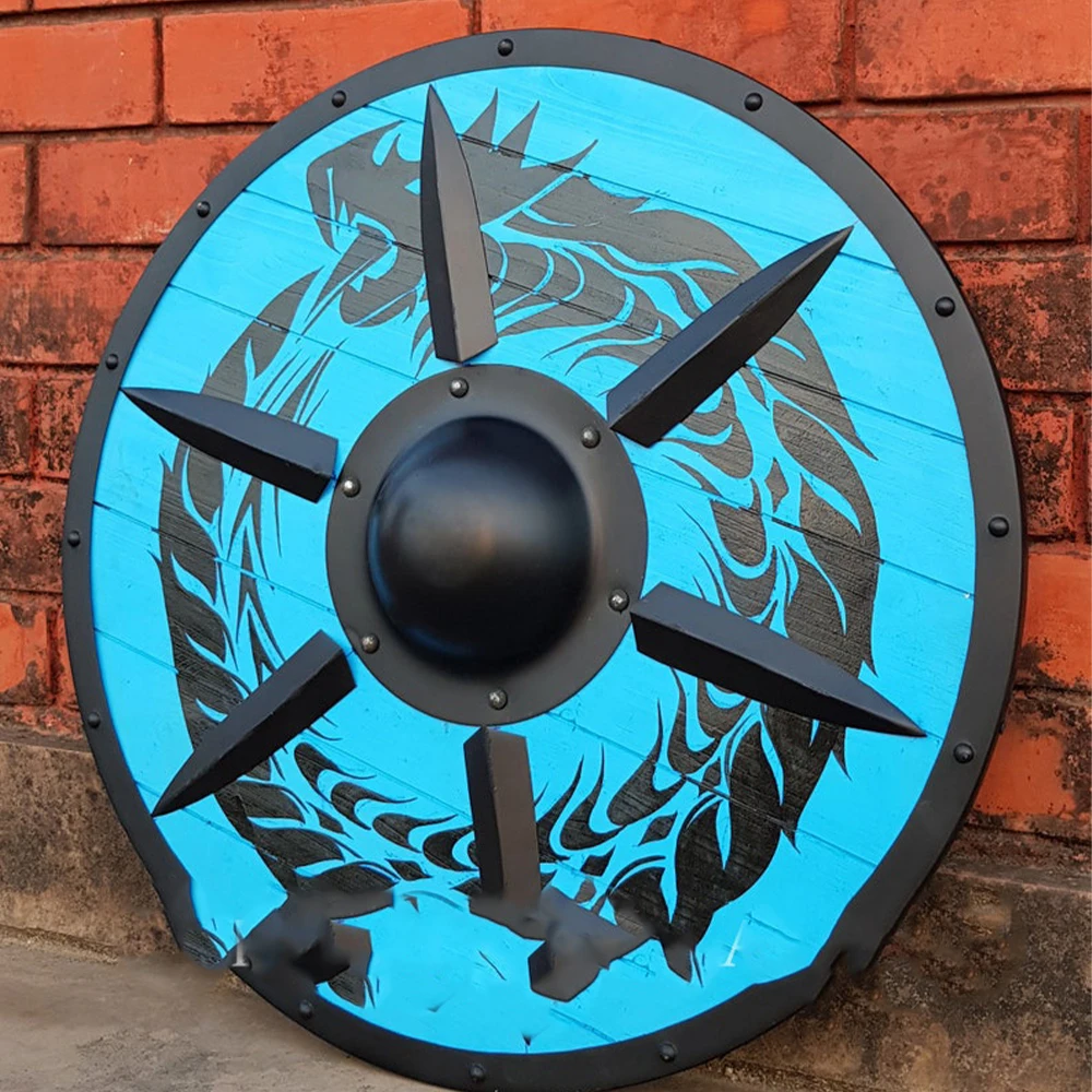 Custom Handmade Blue Viking Shield With Black Dragon On It For Your ...