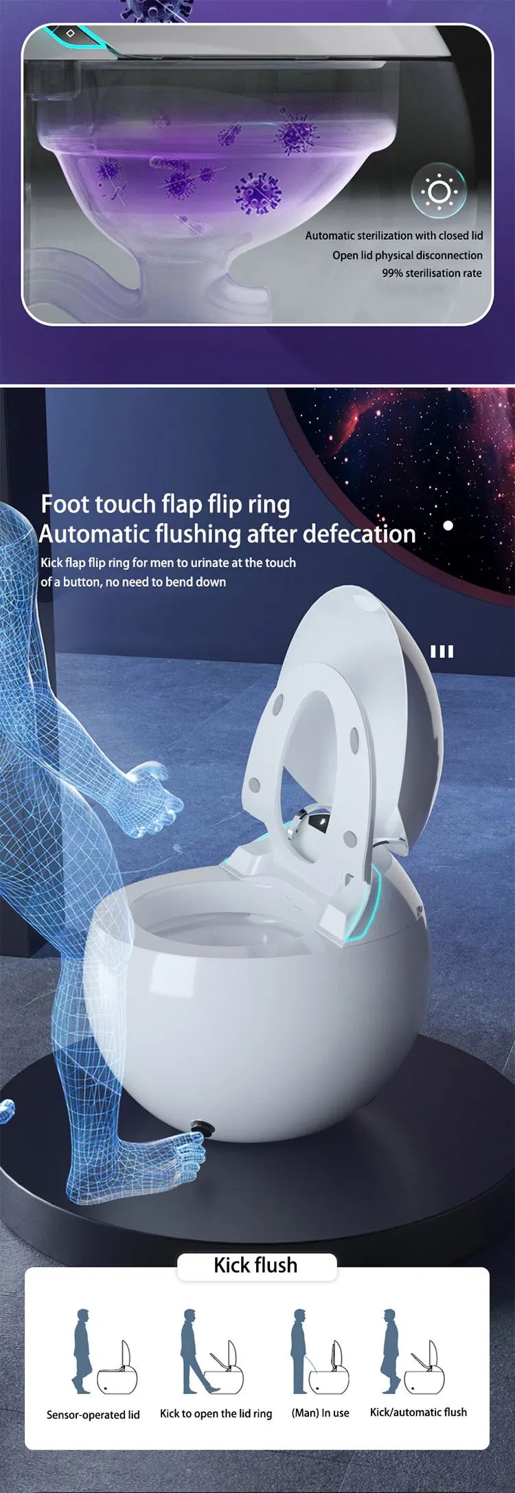 Egg Shape Smart Toilet - Modern Foot Sensor Sanitary Ware
